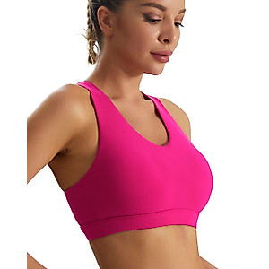 RUNNING GIRL Sports Bra for Women, Criss-Cross Back Padded Strappy Sports Bras Medium Support Yoga Bra with Removable Cups(2575_Hot pink_M)