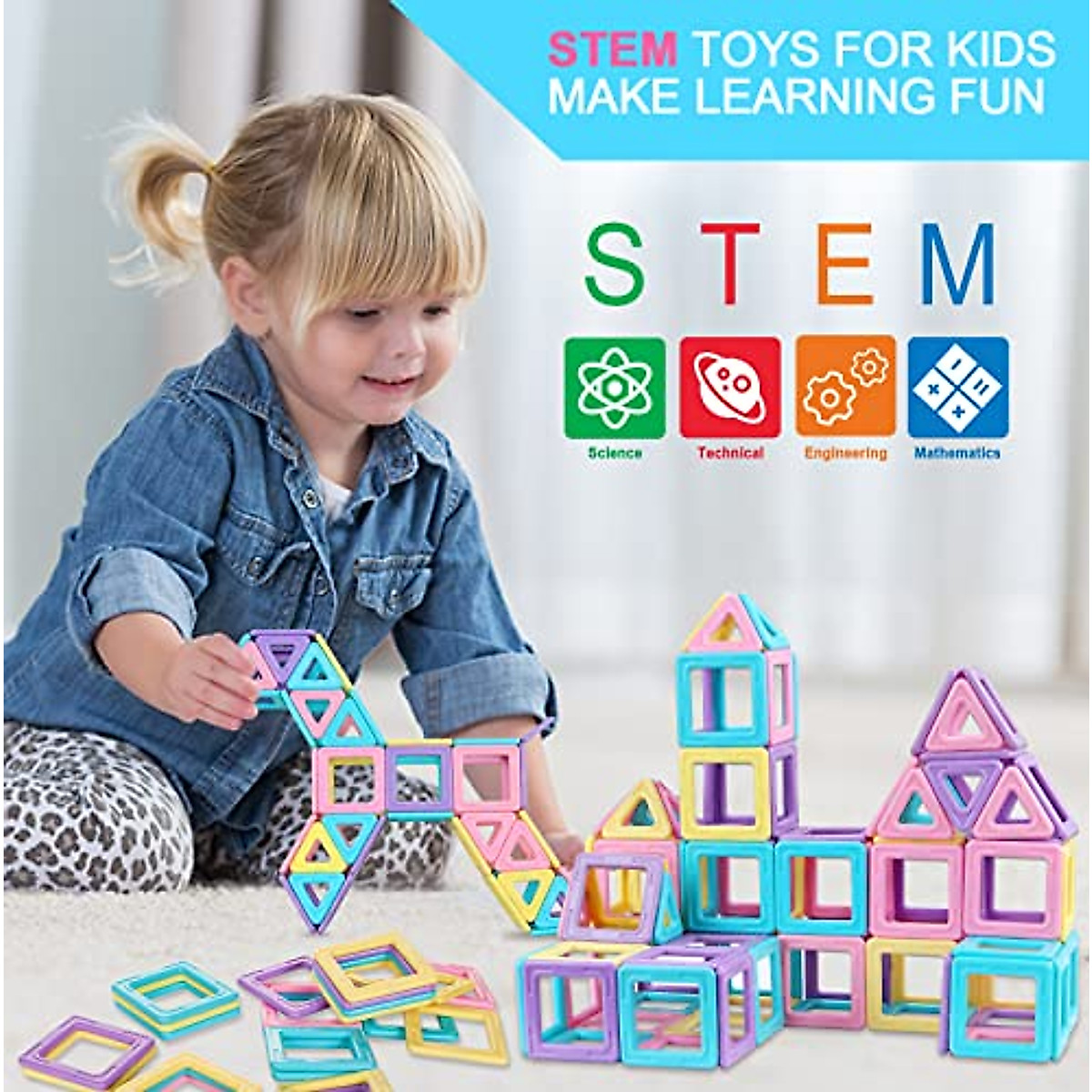 Upgraded Magnetic Tiles Toys for 3 4 5 6 7 Year Old Boys Girls Magnetic Blocks Building Set for Toddlers STEM Learning Toys for Kids Boredom Buster Educational Toys Gifts
