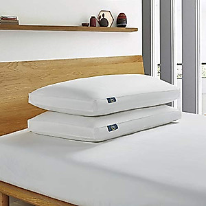 Serta 233 Thread White Goose Feather Gusseted Supportive 100% Cotton Hotel Collection Bed Side Sleeper Pillow, King (2 Count)