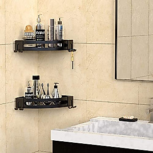 GeekDigg 2-Pack Shower Shelves for Tile Walls, Aluminum Corner Shower Basket (Not brushed nickel) & 2 Pack Corner Shower Caddy, Adhesive Bathroom Shelf Wall Mounted with Razor Holder