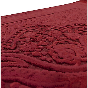 Modefa Luxury Velvet Prayer Rug with Prayer Beads | Soft Elegant Muslim Turkish Janamaz Sajada Carpet for Men and Women | Plain Solid Prayer Mat Ramadan Eid Gift - Paisley (Red)
