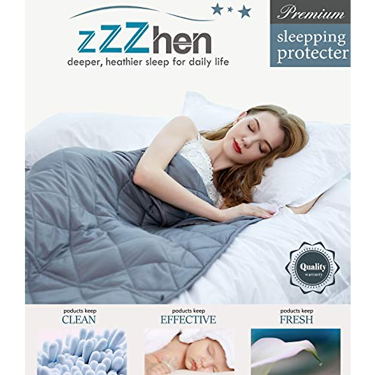 ZZZhen Weighted Blanket - High Breathability - 48''72'' 15LB - Premium Heavy Blankets - Calm Sleeping for Adult and Kids, Durable Quilts and Quality Construction