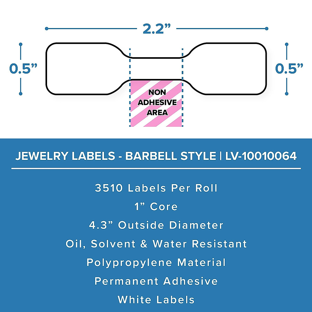 Zebra Compatible 10010064 Jewelry Labels - Barbell Style| 3510 Labels Per Roll - 1 Roll Per Package