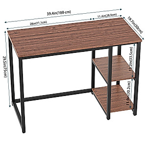 SINPAID Computer Desk 40 inch with 2 Shelves, Sturdy Home Office Desk with Large Storage Space, Modern Gaming Desk, Study Writing Laptop Desk(Brown,40 inch)