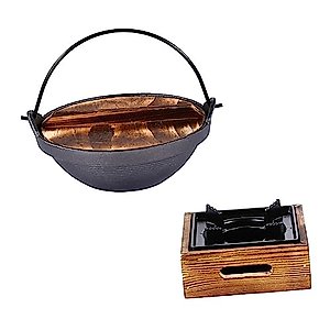 CLISPEED Sukiyaki Korean Cookware Outdoor Cooking Pot Sukiyaki Pot Korean Ramen Bowl Cast Iron Sukiyaki Pan Sukiyaki Pot Cast Iron Pot with Wooden Lid Outdoor Picnic Cookware Soup Pot Glass