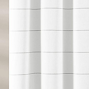 Lush Decor White Woven Cotton Shower Curtain with Gray Stripe and Tassel Fringe, Bathroom Accessories (72" x 72")