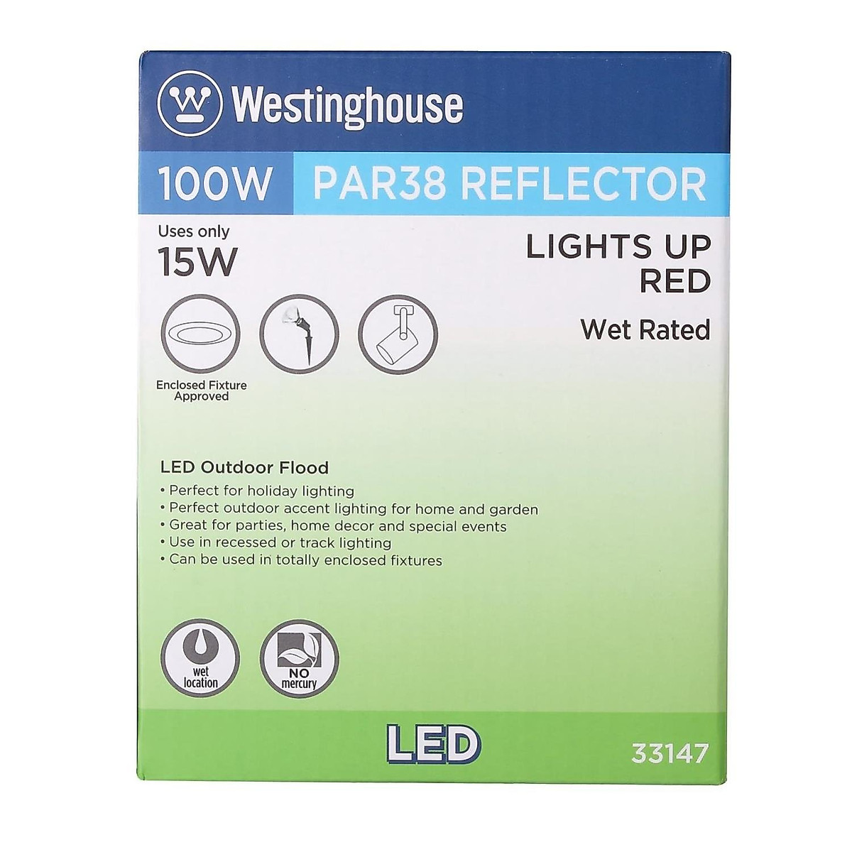 Westinghouse 3314700 100-Watt Equivalent PAR38 Flood Red Outdoor Weatherproof LED Light Bulb with Medium Base, 1 Count (Pack of 1)