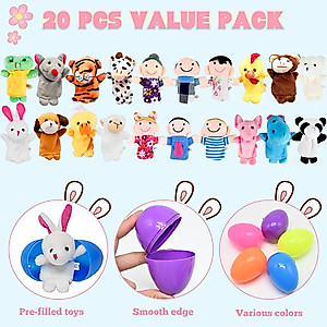 20PCS Easter Eggs Filled with Finger Puppets, Filled Easter Eggs with Family Animals Puppets for Kids, Easter Theme Party, Basket Stuffers Fillers, Easter Egg Hunt