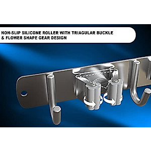 NATIKON Mop and Broom Holder Wall Mount with 3 Racks and 4 Hooks Stainless Steel Tool Organizer Storage Wall Mounted, 2 Pack