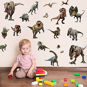 22 Pcs Dinosaur Wall Decals Peel and Stick Removable Dinosaur Wall Stickers Dinosaur Room Decor for Boys Kids Adult Bedroom Living Room Nursery Classroom Bathroom Home Decoration…