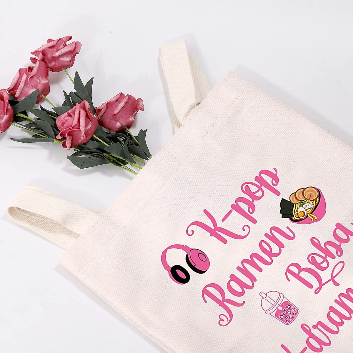 MEIKIUP K-Pop Lover Tote Bag Canvas Shopping Bag K-Drama Lover Gift K-Pop Fashion for Fans Milk Tea Lover Gift (KRBK Tote Bag)