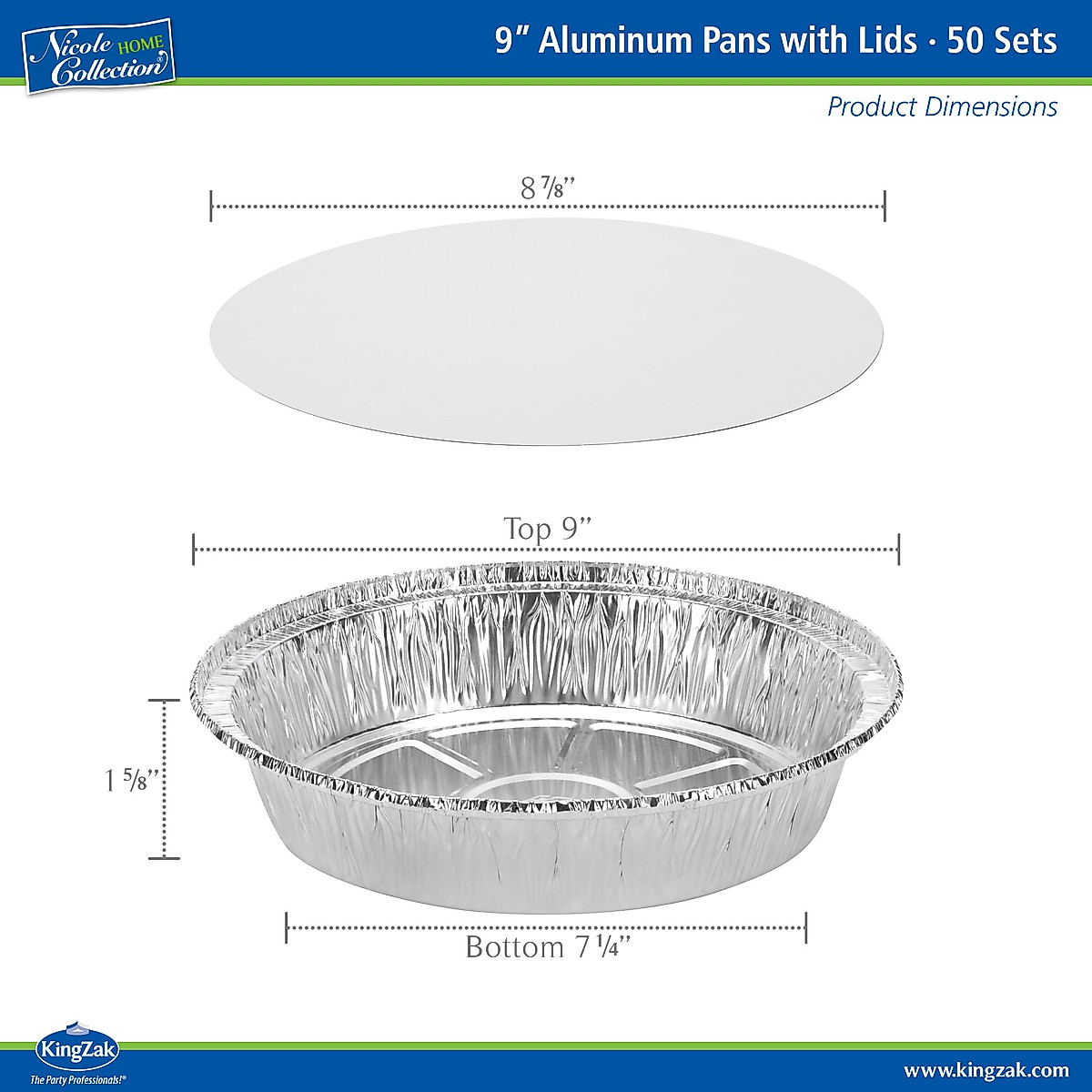 Nicole Home Collection Aluminum Pans 9” Round Disposable Foil Pans With Lids (50 Pack) – 9 Inch Round Disposable Takeout Pans With Board Lids (9" Inch Round)
