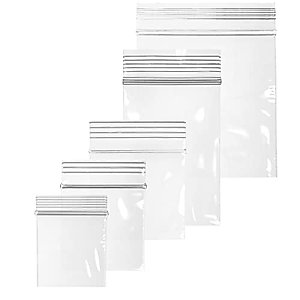 GPI - 500 Pack, 2 Mil, Clear Plastic Reclosable Small Combo Zip Bags, 5 Assorted Sizes, 1" x 1", 1.25" x 1.25", 1.5" x 1.5", 1.5" x 2", 2" x 2", Resealable Zip Top Lock For Jewelry, Bead, Seed, Pills.