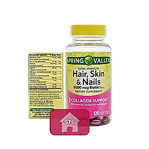 Hair, Skin & Nails Extra Strength Bundle. Includes One Bottle of Spring Valley Hair, Skin & Nails Extra Strength - 5,000 Mcg, 120 Count and a STS Fridge Magnet!