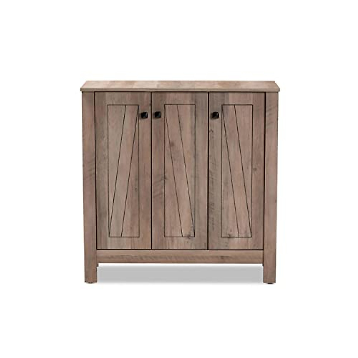 Baxton Studio Derek Modern and Contemporary Transitional Natural Oak Finished Wood 3-Door Shoe Cabinet