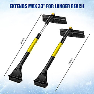 Aolbic Ice Scrapers for Car Windshield, Snow Brush for Car, 33" Ice Scraper and Extendable Snow Brush, with Ergonomic Foam Grip 360° Pivoting Brush Head Snow Scraper for Cars, Trucks, SUVs