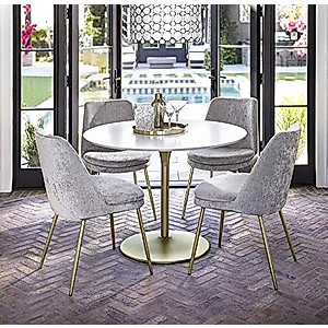 OSP Home Furnishings Flower Mid-Century Dining Table, White Top with Brass Base