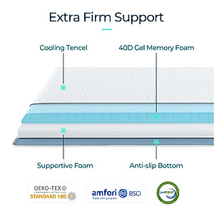 LINSY LIVING 3" Firm Mattress Topper King, Extra Firm Memory Foam, Cooling Gel Infused Bed Topper with Tencel Cover, Reversible Dual Layers Mattress Pad with Removable Cover, CertiPUR-US Certified