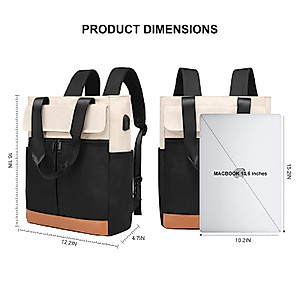 CYUREAY Women's Convertible Daypack Laptop Backpack, College School Computer Backpack with USB Charging Port, Fits 15.6 Inch Laptop, Black