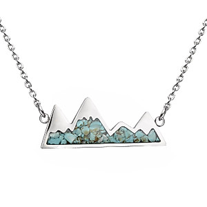 Lauren-Spencer Gemstone Mountain Necklace for Women Turquoise Malachite Tumbled Chips Stone Pendant Necklace Dainty Snowy Mountain Range Necklace for Women Nature Jewelry Gift (Turquoise)