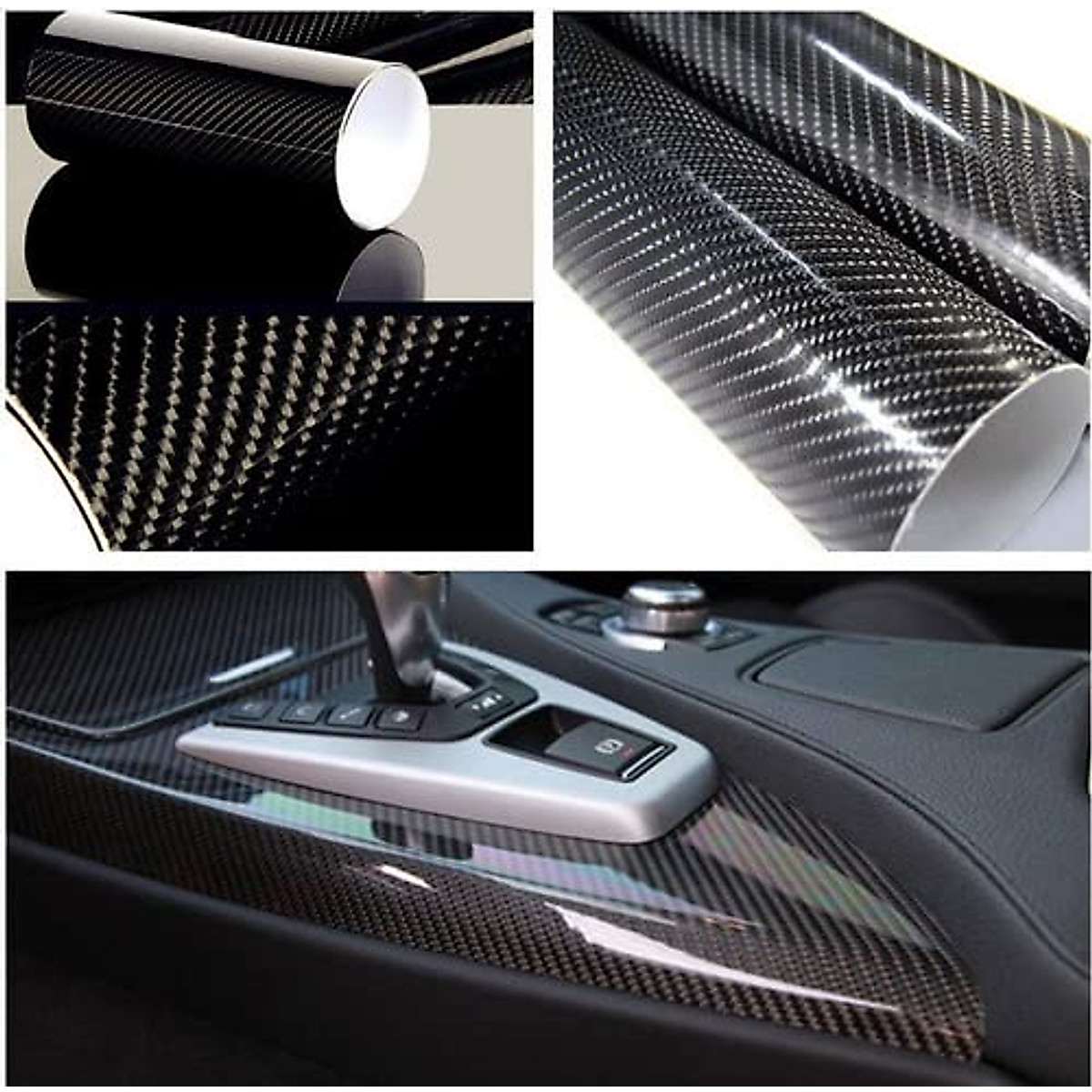 Auto Accessories 5D Glossy Carbon Fiber Wrap Vinyl Film Car Interior Wrap Stickers, Car DIY Interior Exterior (12 * 60inch) (US Stock)