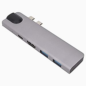 Dual Type C HUB Multi-Port HDMI Memory Card Reader/Adapter with Aluminum Alloy Case, USB3.0 Interface, PD Pass-Through Fast Charging, Suitable for MacBook Pro/Air.