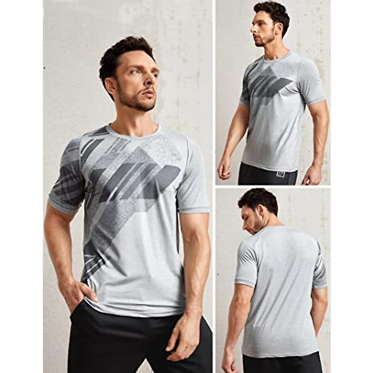 5 Pack Men’s Active Quick Dry Crew Neck T Shirts | Athletic Running Gym Workout Short Sleeve Tee Tops Bulk (Set 3, Large)