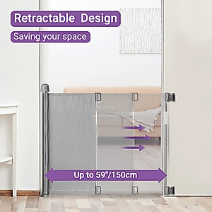 Retractable Baby Gate, Momcozy Mesh Safety Gate for Babies and Pets, Extra Wide Safety Baby Gate 33.7" Tall, Extends to 55" Wide, Pet Dog Gate for doorways, Stairs, Hallways, Indoor/Outdoor (Grey)