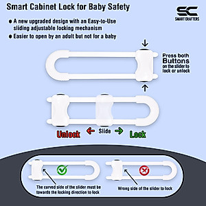 SMART CRAFTERS Child Safety Cabinet Locks - Secure Your Cabinets and Protect Your Kids with these Cabinet Locks for Babies - Organize Your Home Safely - Versatile and Easy-to-Use (Pack of 10, White)