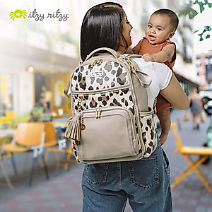 Itzy Ritzy Diaper Bag Backpack – Large Capacity Boss Plus Baby Backpack Diaper Bag Featuring 19 Pockets, Changing Pad, Stroller Clips, and Comfortable Backpack Straps, Leopard