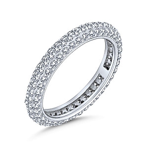 Pave CZ Cubic Zirconia Stackable Eternity Anniversary Wedding Dome Band Ring For Women Sterling Silver