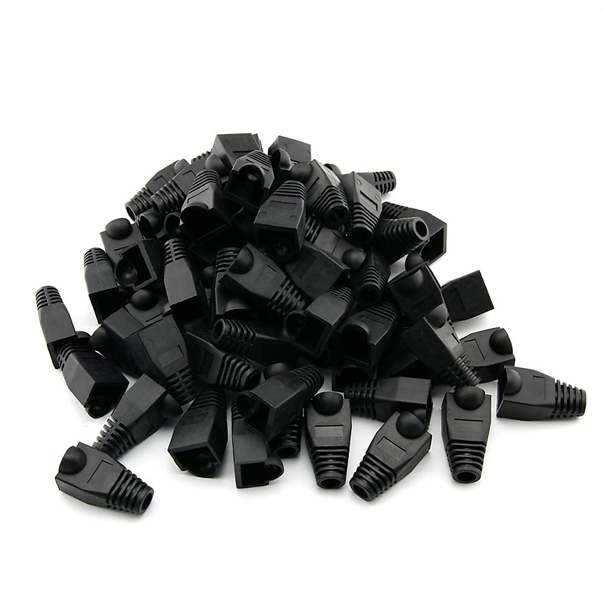 RilexAwhile 100 Pcs Black Soft Plastic CAT5E CAT6 Ethernet RJ45 Cable Cap Connector Boots Plug Cover Strain Relief Boots (Black)