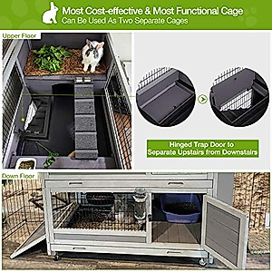GUTINNEEN Bunny Hutch Indoor Rabbit Hutch Large Guinea Pig Cage with Wheel, Outdoor Rabbit Cage with Removable Bottom Wire Floor