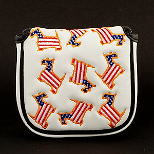 US Flag Dancing Scottie Dog High-MOI Mallet Putter Headcover, White, Golf Head Cover