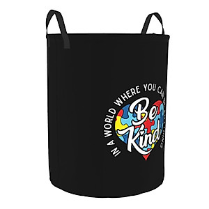Autism In A World Where You Can Be Anything Be Kind Laundry Basket Round Portable Storage Box Organizer Laundry Basket Portable Laundry Organizer