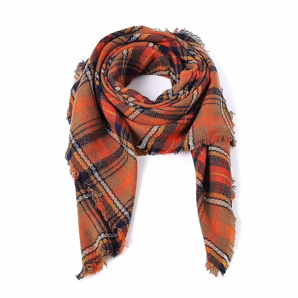 Century Star Women's Stylish Warm Tassels Soft Plaid Tartan Scarf Winter Large Blanket Wrap Shawl Beauty Orange