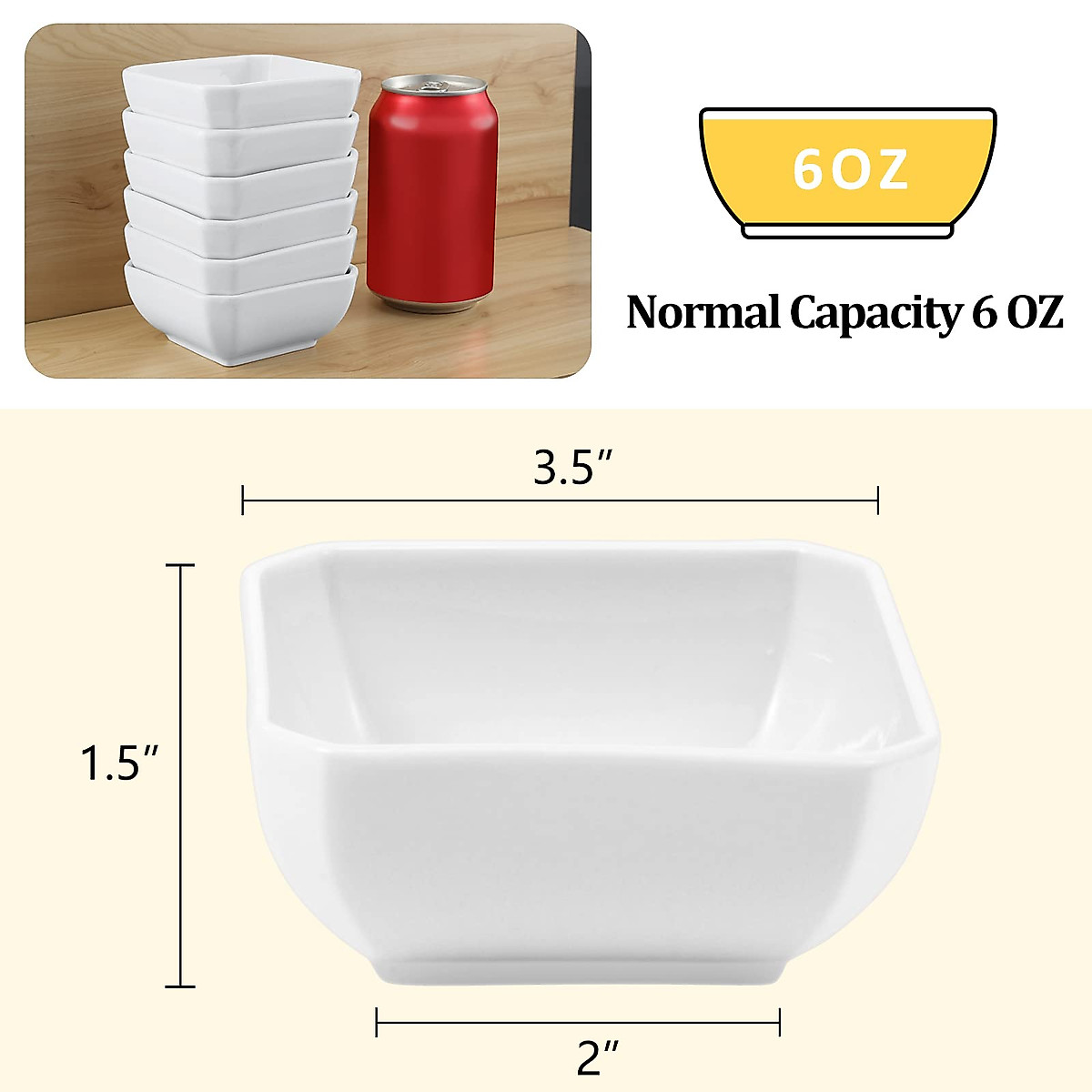 Yedio Porcelain Bowls Set and Porcelain Square Bowl Bundle