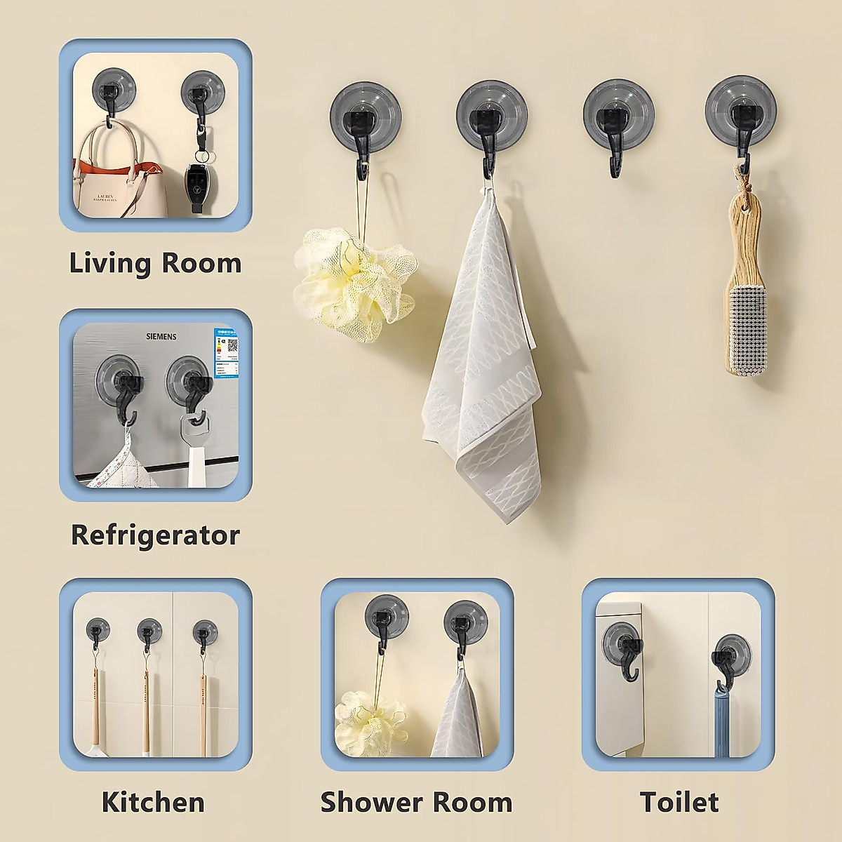 CozyBlue Suction Cup Hooks for Shower and Kitchen 3 Packs Heavy Duty and Easy to Removable