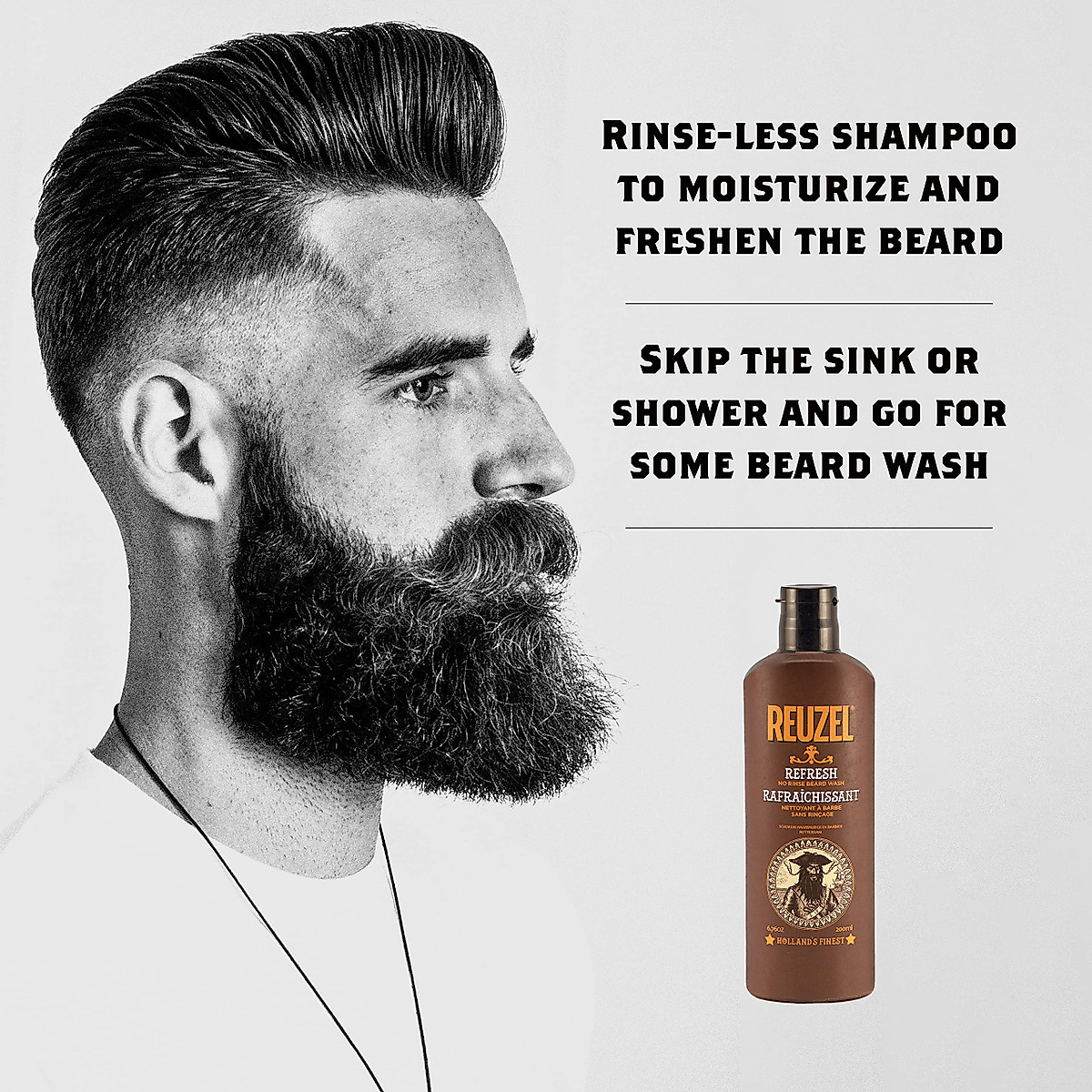 Reuzel Refresh No Rinse Beard Wash, Mens Beard Wash, 200 ml