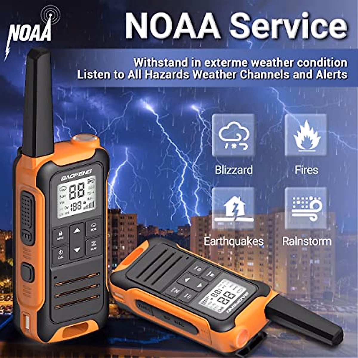 Baofeng F22 Walkie Talkies Long Range for Adults IP54 Waterproof with 22 FRS Channel Walky Talky Rechargeable Handheld Two Way Radios with NOAA Weather Flashlight for Hiking Camping Trip