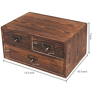 MyGift Wooden Desk Organizer with Drawers, Dark Brown Wood Desktop Storage Cabinet with 3 Drawers for Office Supplies, Sewing Kits and Accessories