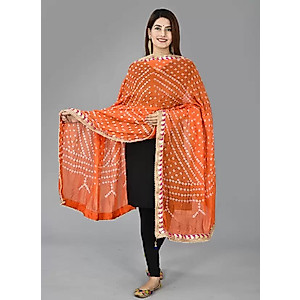 SAHIBA Handicraft India Women's Tafeta Silk Dupatta Bandhani Bandhej Jaipuri Rajasthani Dupatta (Orange), 2.25 Meters ( 88 x 42 Inches)