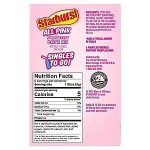 Starburst Singles To Go Powdered Drink Mix, All Pink Strawberry, 3 Boxes with 6 Packets Each - 18 Total Servings, Sugar-Free Drink Powder, Just Add Water, 6 count (Pack of 3)