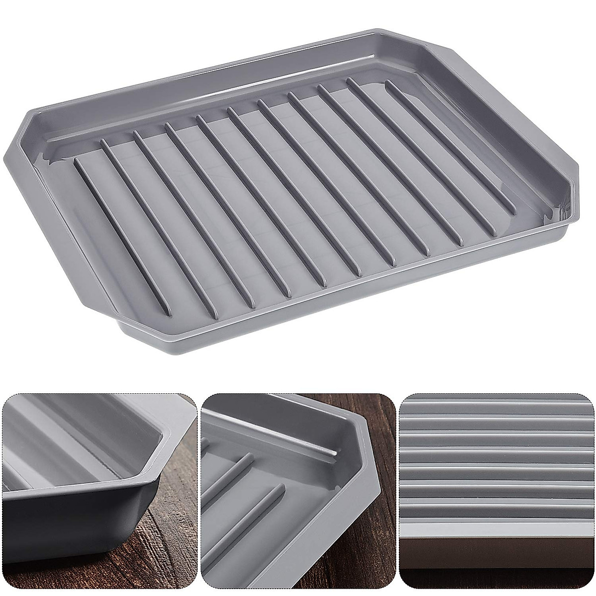 2 Pieces Microwave Bacon Tray Microwave Bacon Cooker Grill Rack Piratical Baking Oven Tray for Frozen Snacks, Frozen Pizza Cooking Supplies, Grey, 10.6 x 8.66 Inch