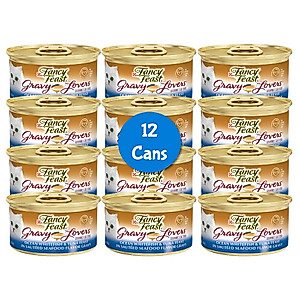 Fancy Feast Gravy Wet Cat Food, Gravy Lovers Ocean Whitefish & Tuna Feast in Seafood Gravy 3 oz (12 Cans) with Healthier Paws Sticker!!
