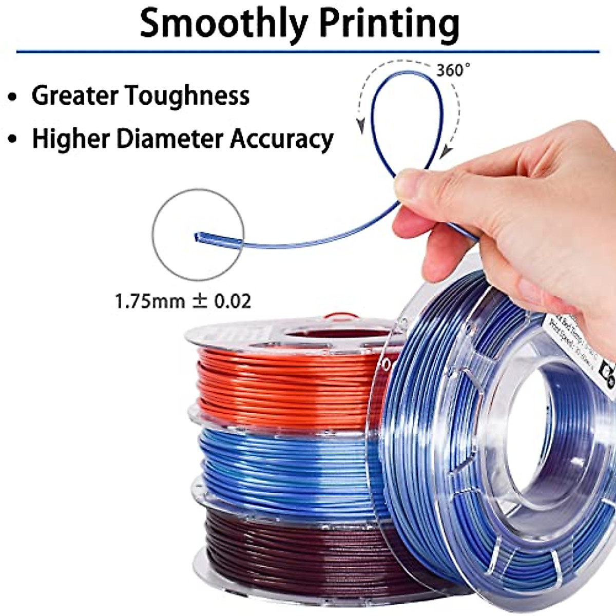 3D Printer Filament Bundle, PLA Filament Silk Shiny PLA Filament 1.75mm +/- 0.02mm, 3D Printing Filament 200g x 4 Spools