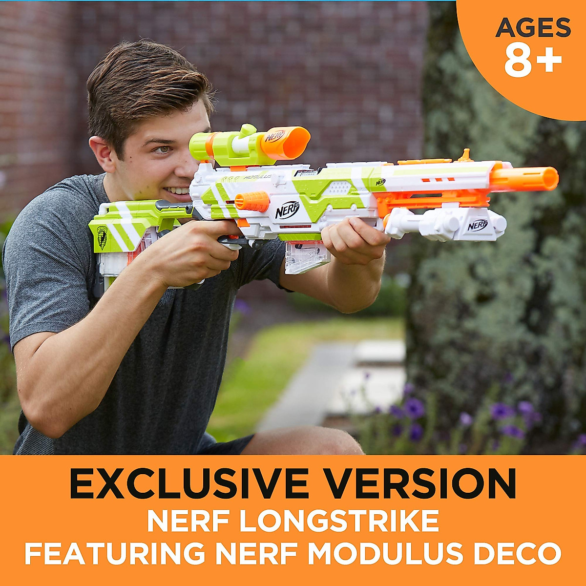 NERF Longstrike Modulus Toy Blaster with Barrel Extension, Bipod, Scopes, 18 Elite Darts & 3 Six-Clips (Amazon Exclusive)