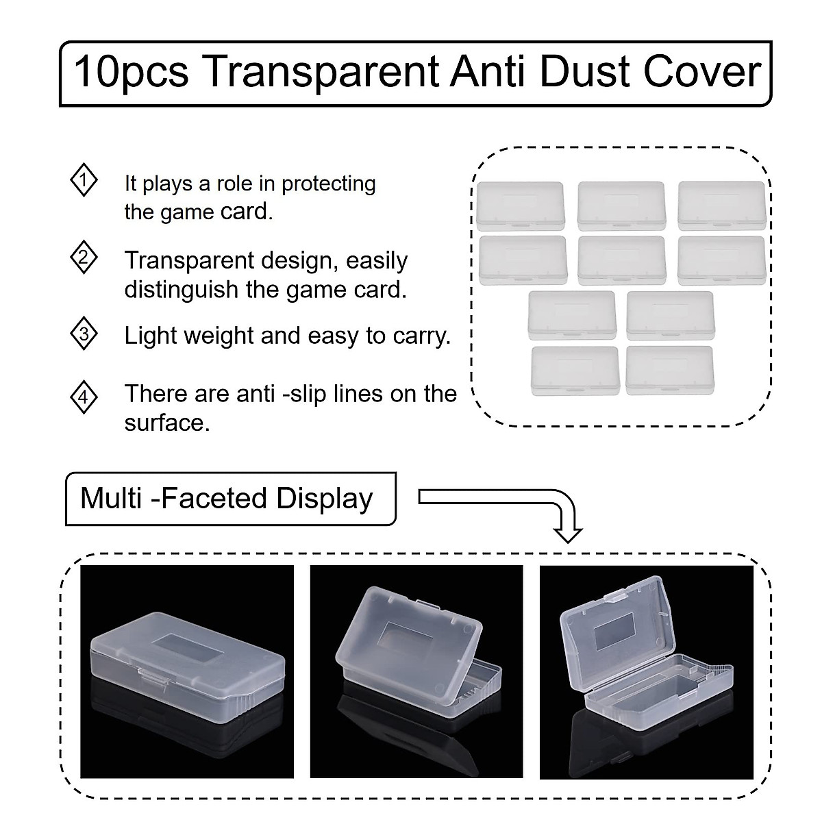 KUIDAMOS 10pcs Game Card Case Games Cartridge Holder,Transparent Anti Dust Cover Clear Protective Game Cartridge Case Storage Box Game Card Cartridge Case for Nintendo Game Boy Advance GBA