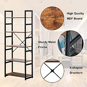 WISCLASS 5 Tier Bookshelf Rustic Wood & Metal Frame Bookcase Shelf Industrial Storage Organizer Modern Display Shelf Rack Open Back Standing Shelving Unit for Bedroom Living Room Home Office