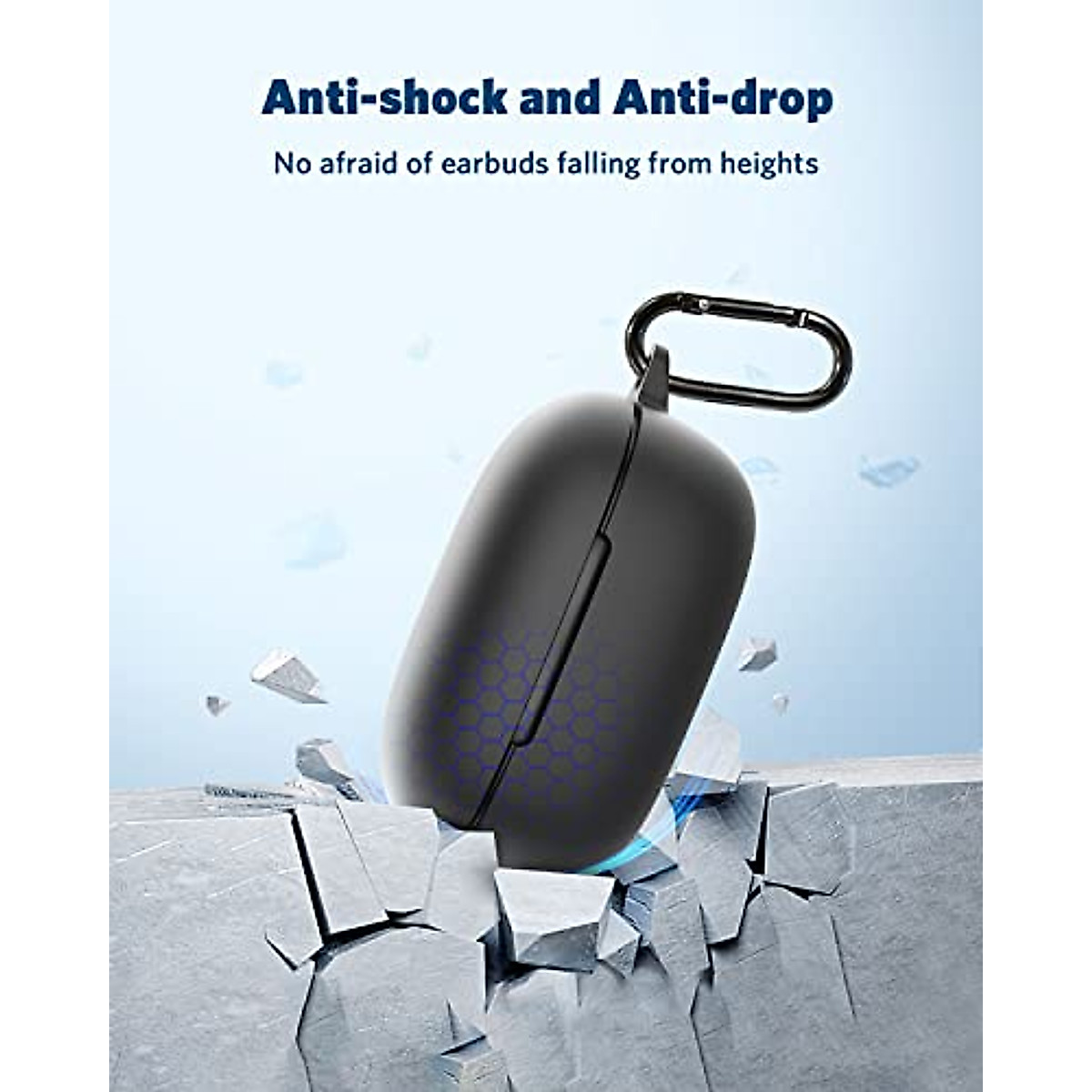 【EarFun Official】 Protective Case Cover for EarFun Air Pro 3, Soft Silicone Protective Case with Keychain, Shock-Proof Silicone Skin Full Protective Cover, Supports Wireless Charging, Black